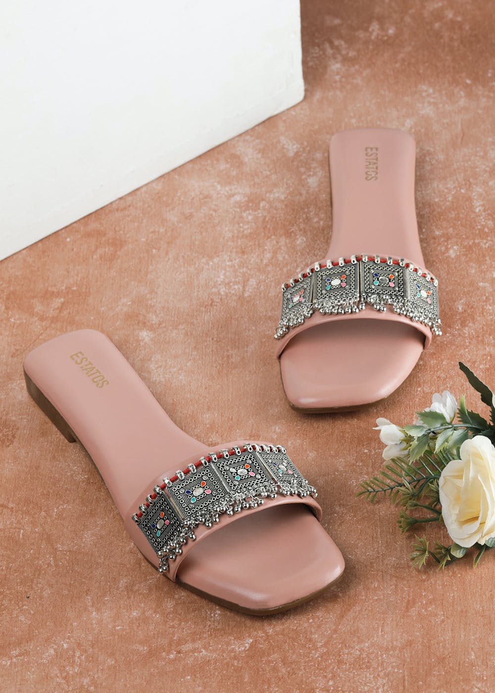 Get Pu Material Flat Heel Peach Slippers at ₹ 1499 | LBB Shop