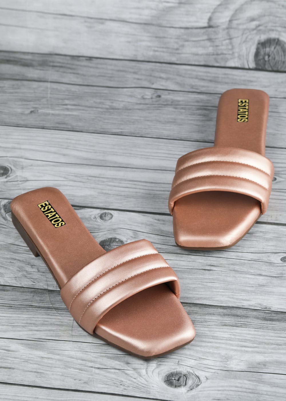 Get Pu Material Flat Heel Gold Slippers at ₹ 799 | LBB Shop