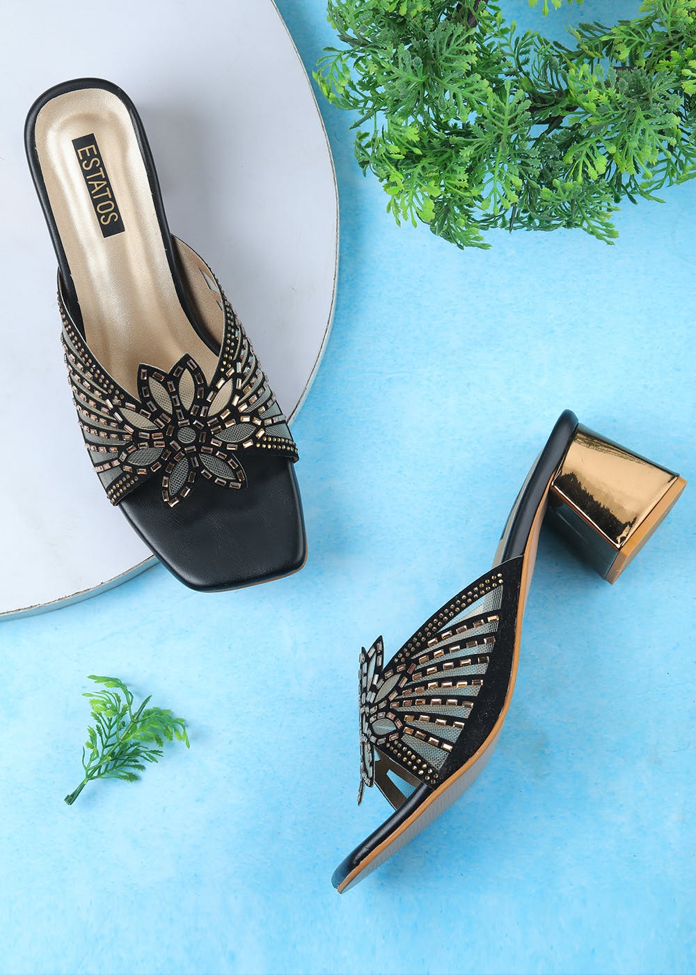 Get Flower Shape Broad Strap Block Heels at ₹ 899 | LBB Shop