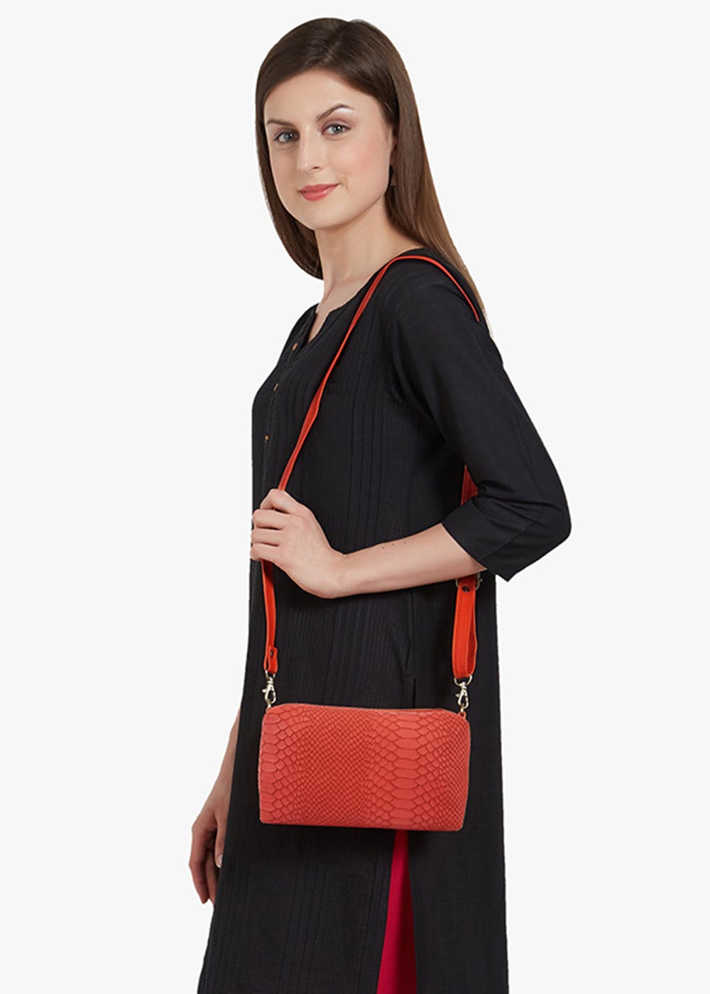 Get Front Croc Effect Red Cross-Body at ₹ 640 | LBB Shop