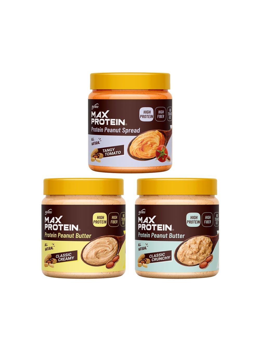 Get Max Protein Peanut Spread pack of 3 - Tangy Tomato, Classic Creamy ...