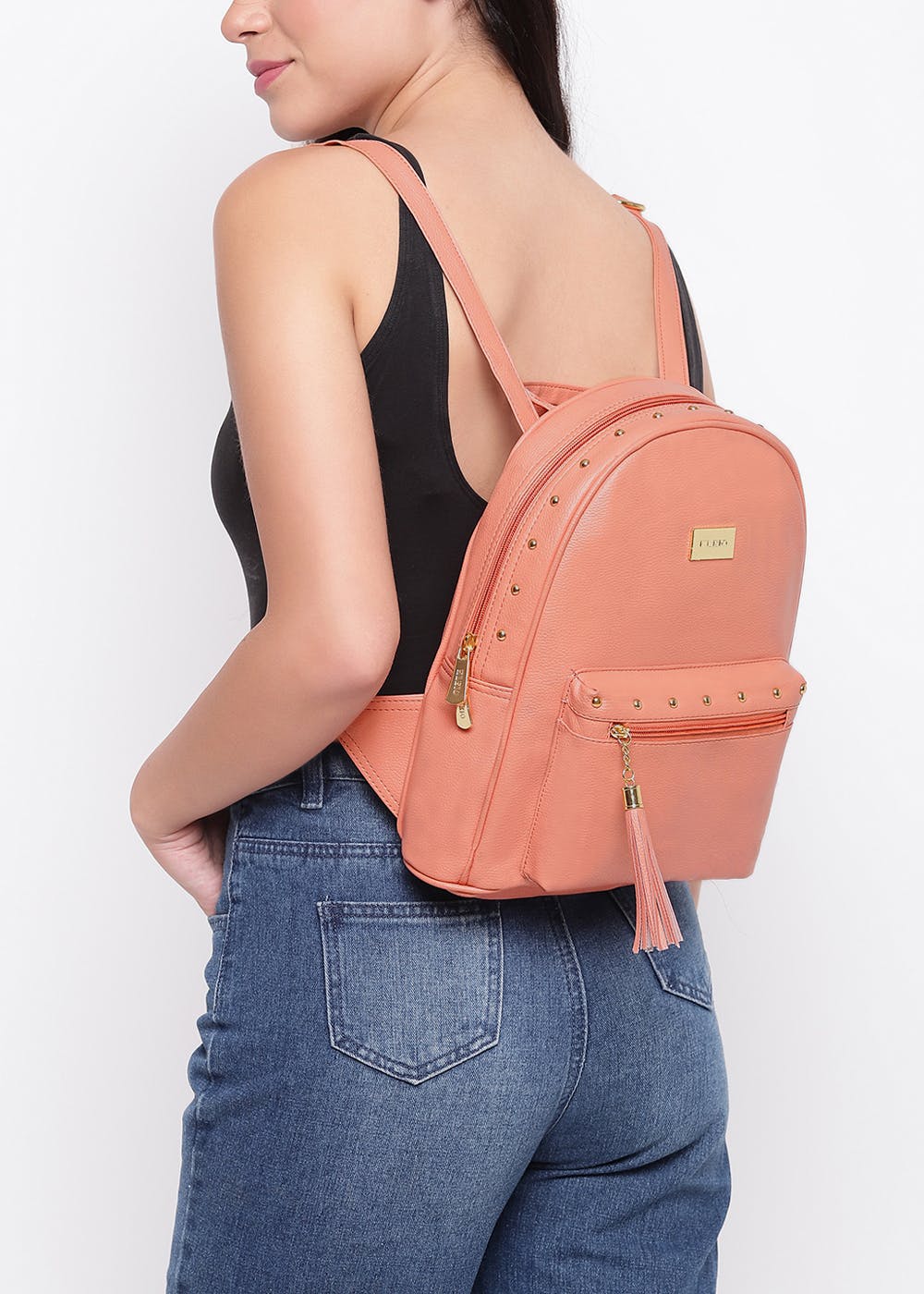 Get Stud Detail Solid Tasseled Chain Backpack at ₹ 1637 | LBB Shop