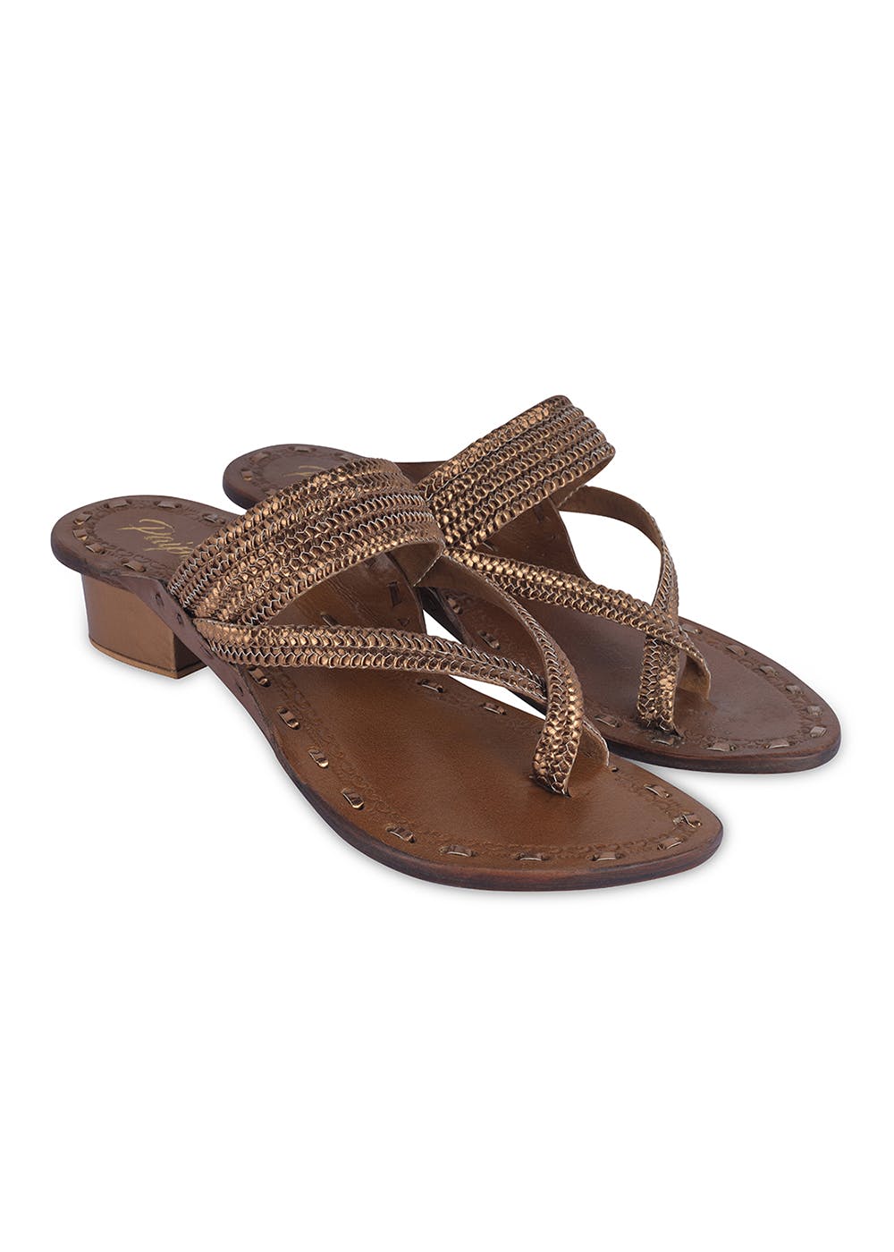 Get Copper Gandhi Kolhapuris Box Heels at ₹ 1559 | LBB Shop