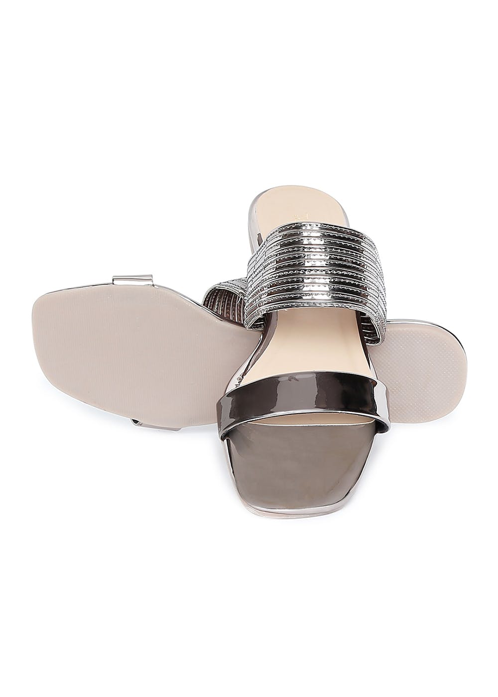 Get Textured Dual Strap Metallic Slides at ₹ 1417 | LBB Shop