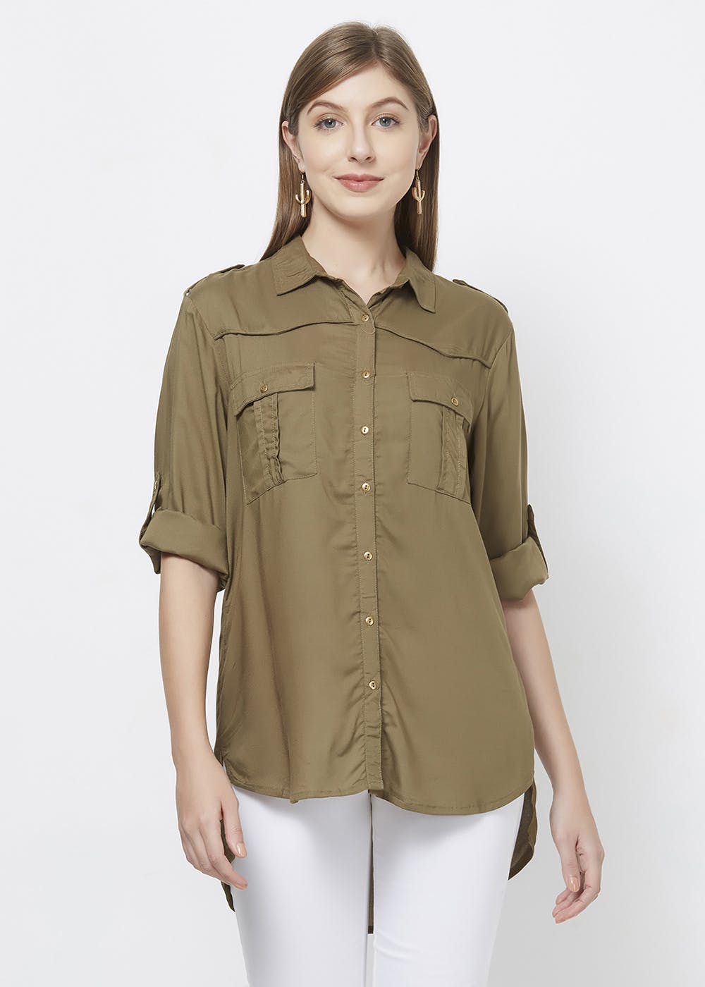 Get Roll-Up Sleeves High Low Shirt at ₹ 769 | LBB Shop