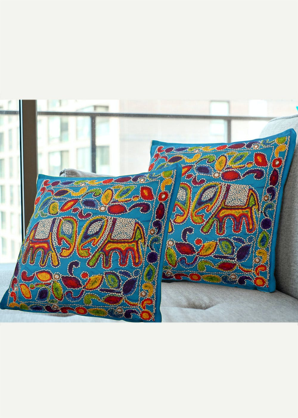 Get Elephant Motif Embroidered Polyester Cushion Covers - Set of 2 at ...