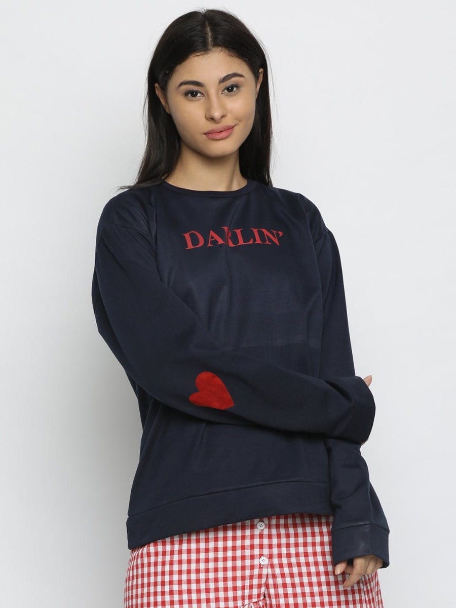 Get Darlin' Graphic Heart Patch Sweatshirt at ₹ 834 | LBB Shop