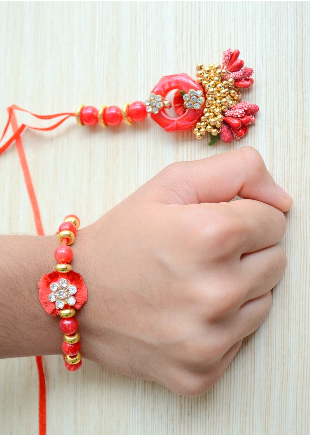 Get Gold And Red Traditional Beaded Rakhi With Lumba Set at ₹ 369 | LBB ...