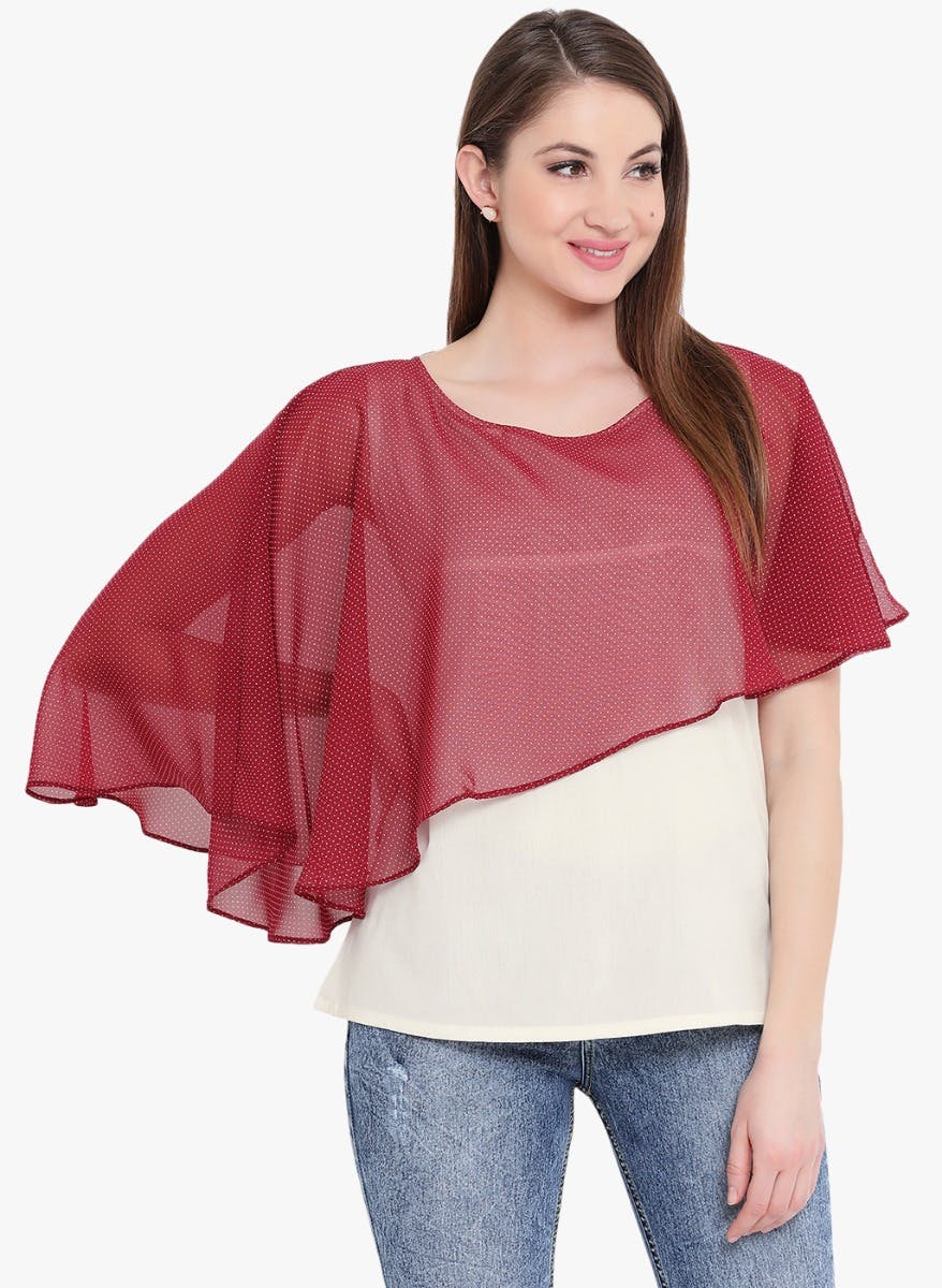 Get Scarlet Asymmetric Cape Layered Top at ₹ 599 | LBB Shop
