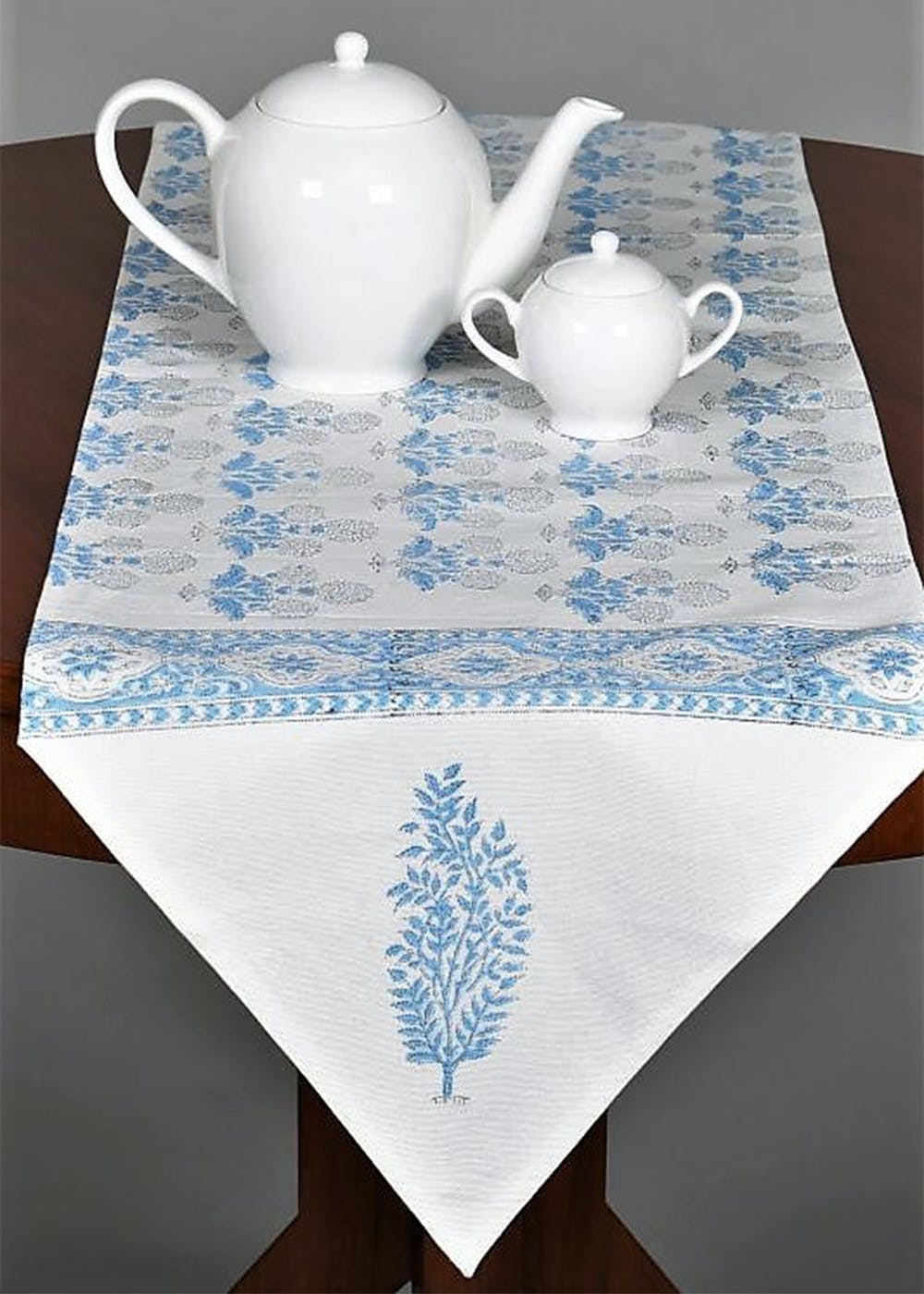 Get Icy Blue Hand Block Printed Table Runner at ₹ 900 | LBB Shop