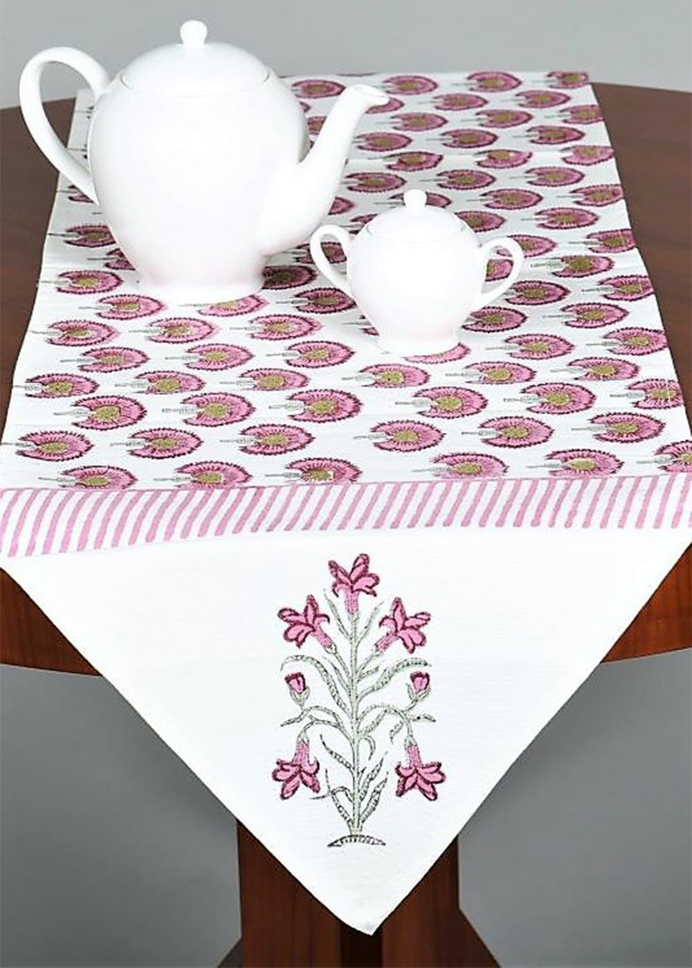 Get Pink Blossom Hand Block Printed Table Runner at ₹ 900 | LBB Shop