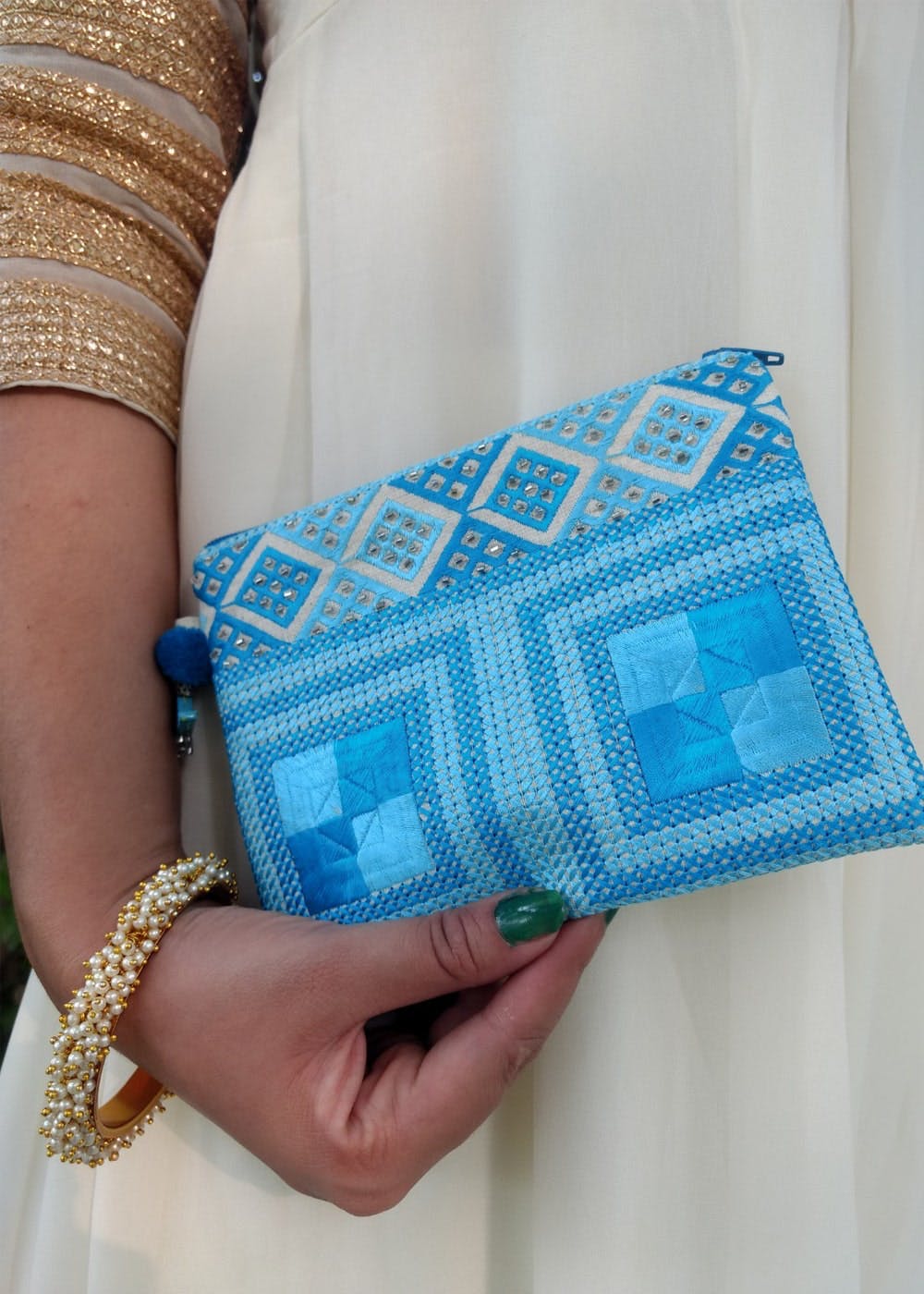 Get 2 toned Blue Square Emb Pouch at ₹ 500 | LBB Shop