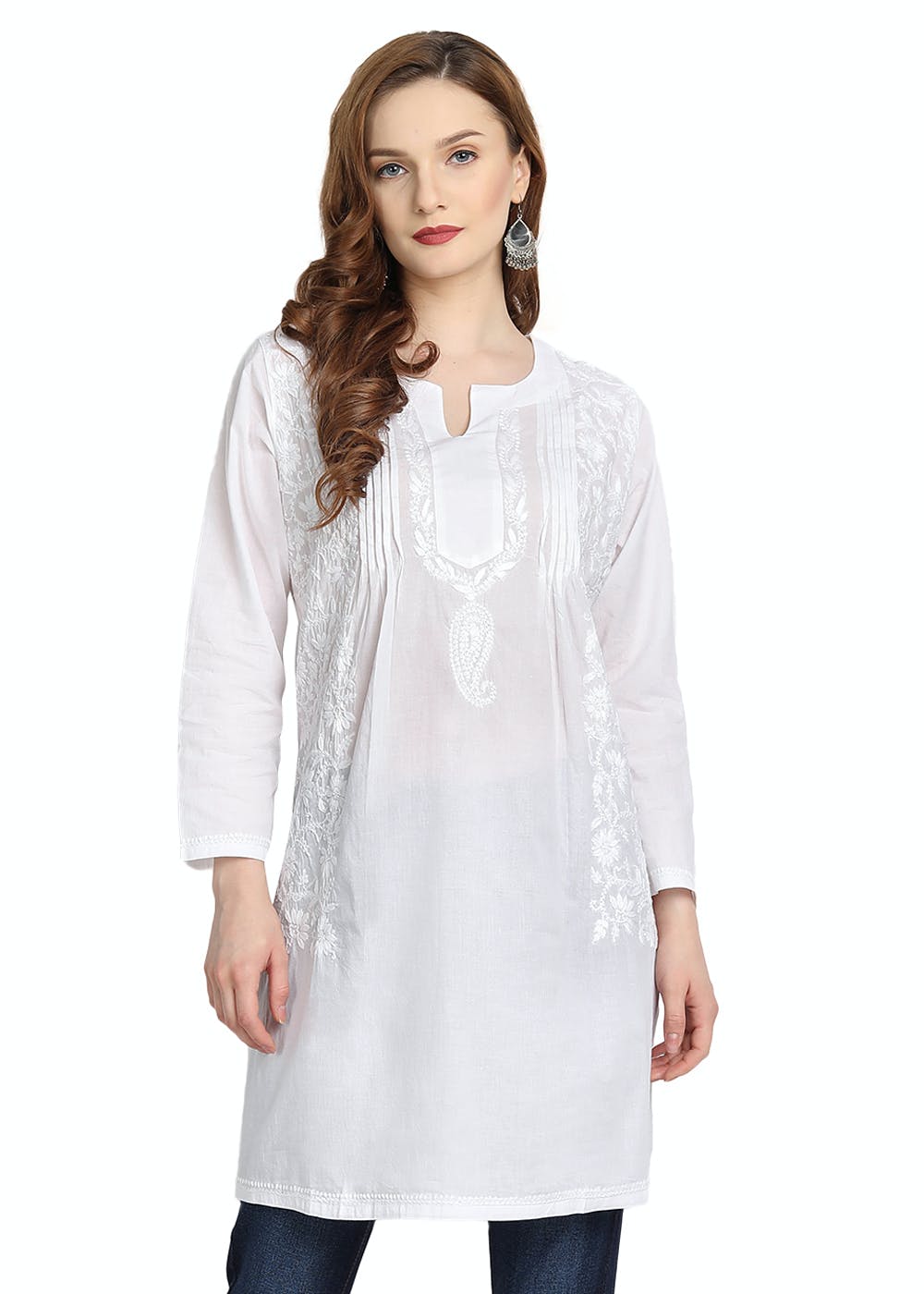 Get Side Floral Chikankari Detail White Tunic at ₹ 1299 | LBB Shop