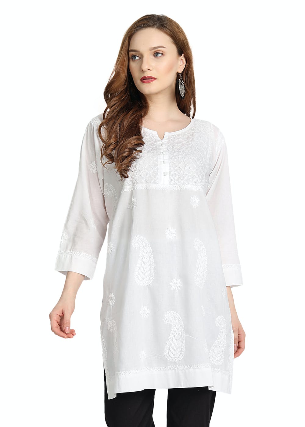 Get Scattered Paisley Chikankari White Tunic at ₹ 1299 | LBB Shop