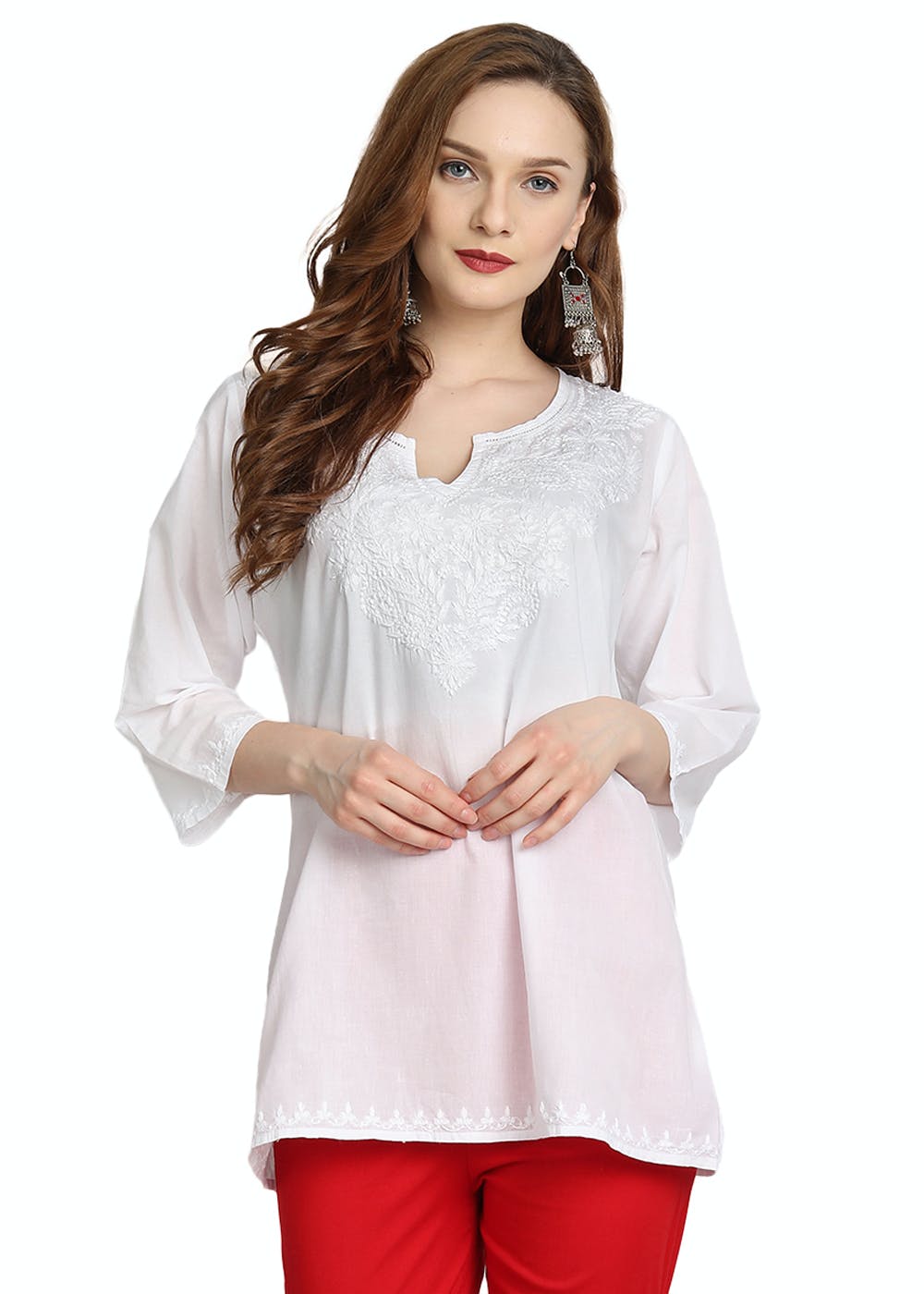 Get Floral Chikankari Neck & Hem Detail White Tunic at ₹ 1099 | LBB Shop