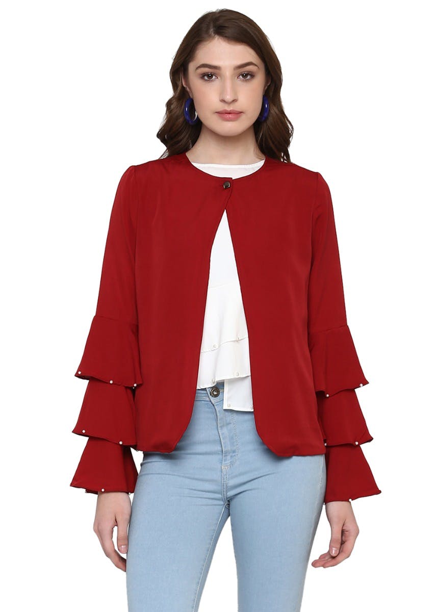 Get Pearl Adorned Layer Bell Sleeves Longline Jacket at ₹ 999 | LBB Shop