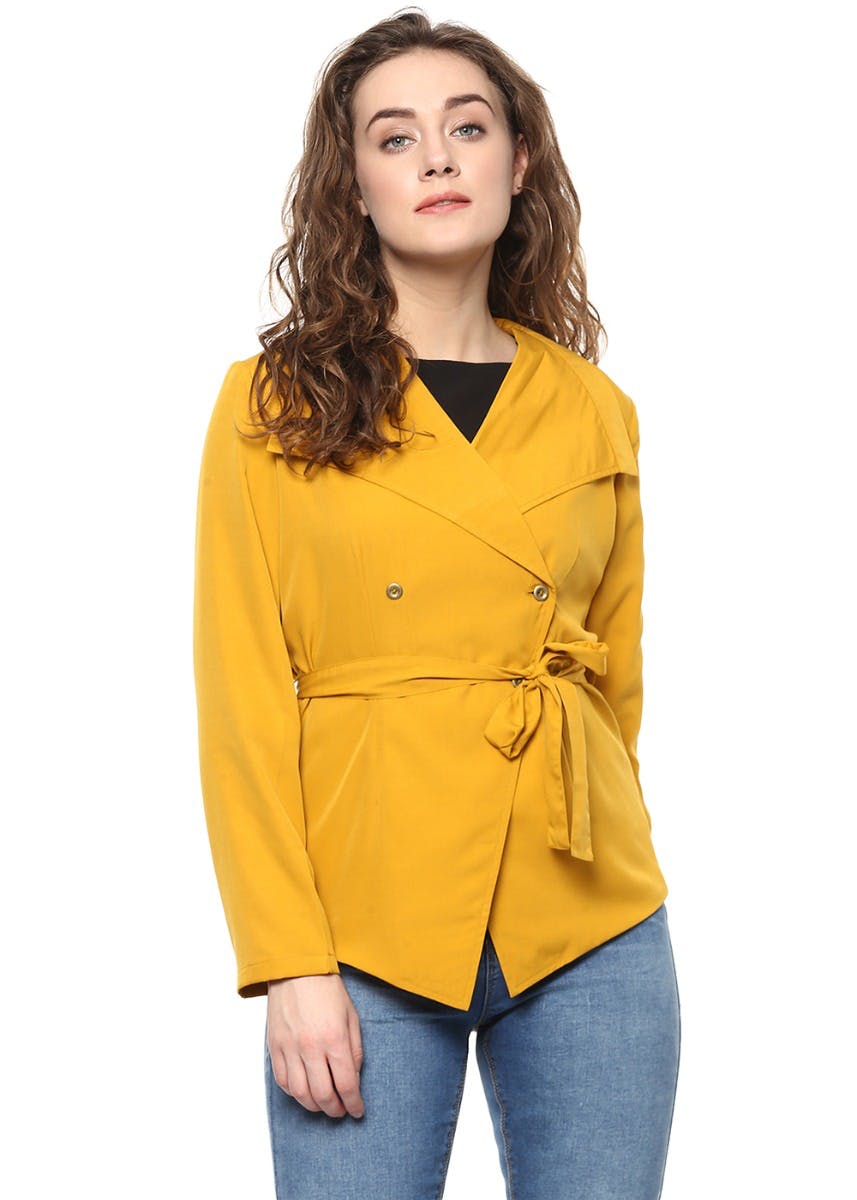 Get Solid Mustard Short Trench Jacket at ₹ 999 | LBB Shop