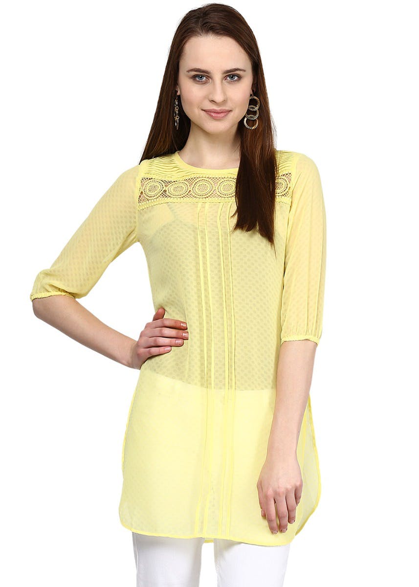 Get Self Design Cut Out Neckline Tunic at ₹ 475 | LBB Shop