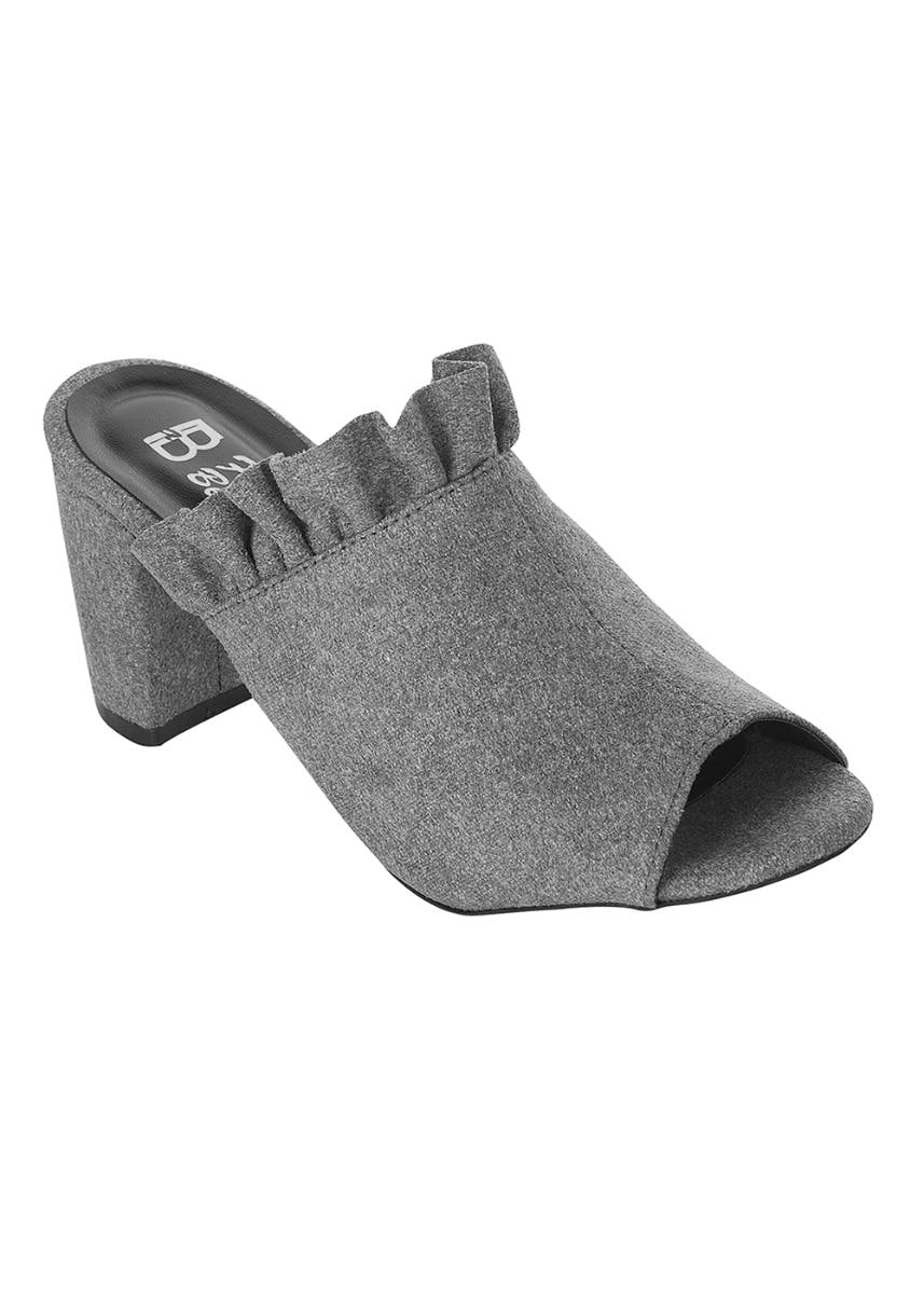 Get Ruffle Trim Grey Block Heels at ₹ 1299 | LBB Shop