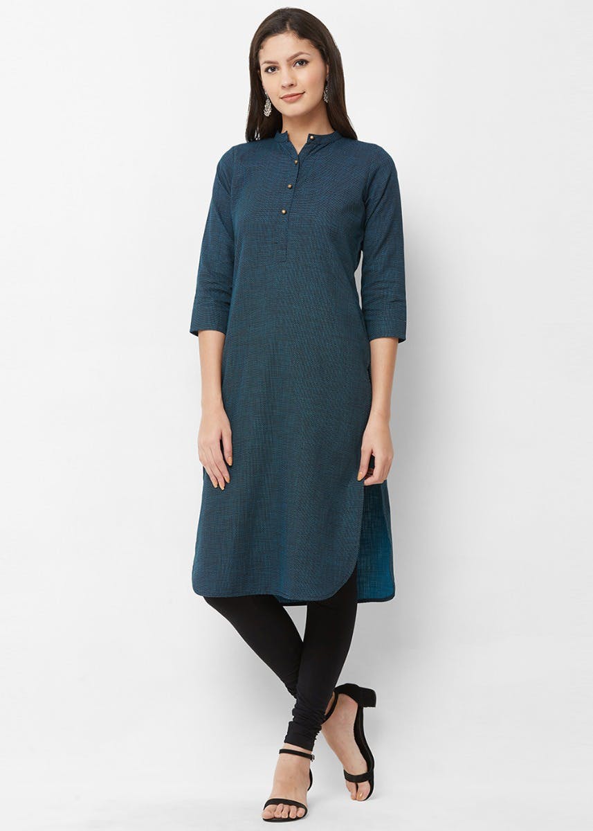 Get Blue Polka Dot Mandarin Collar Tunic at ₹ 839 | LBB Shop