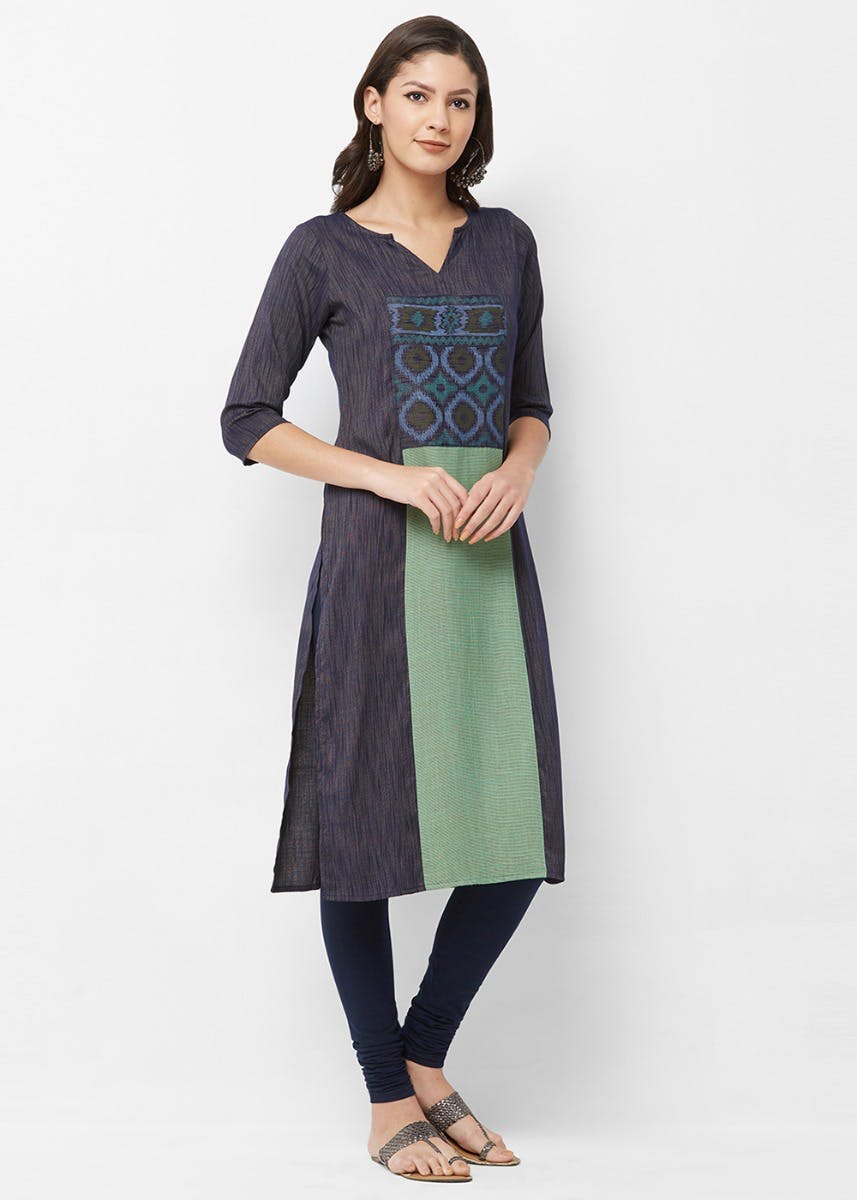 Get Panel Print Textured Blue Tunic at ₹ 909 | LBB Shop