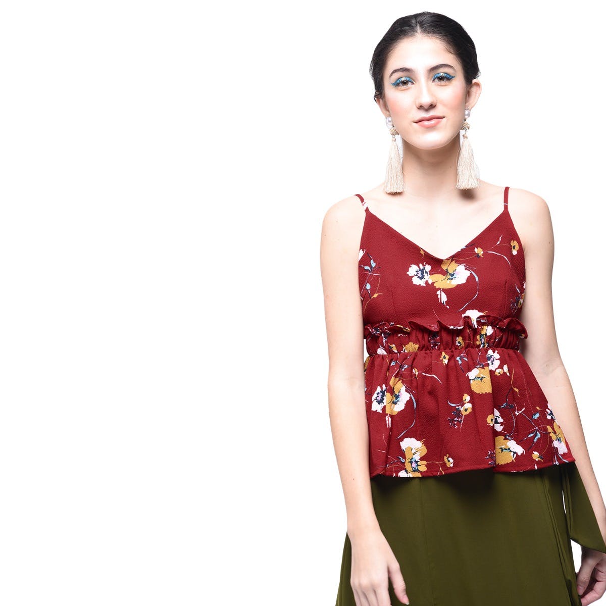 Get Floral Print Cinched Waist Spaghetti Top at ₹ 1099 | LBB Shop