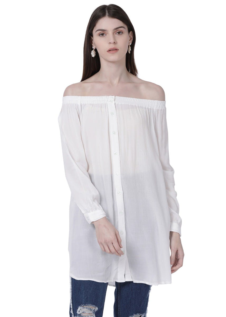 Get Off-Shoulder Button-Down White Top at ₹ 799 | LBB Shop