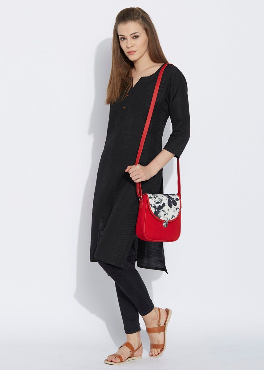 Get Monochrome Rose Flap Red Sling Bag at ₹ 499 | LBB Shop