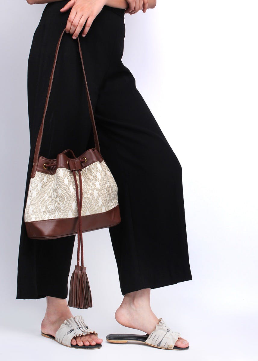 Get Beige Jacquard Drawstring Bag at ₹ 1250 | LBB Shop