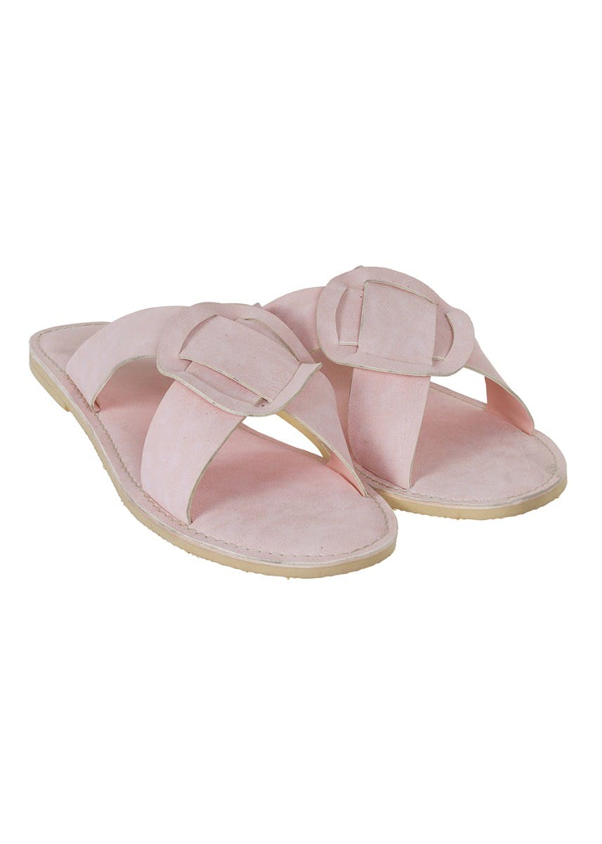 Get Handcrafted Pink Leather Cross Strap Detail Slides at ₹ 999 | LBB Shop