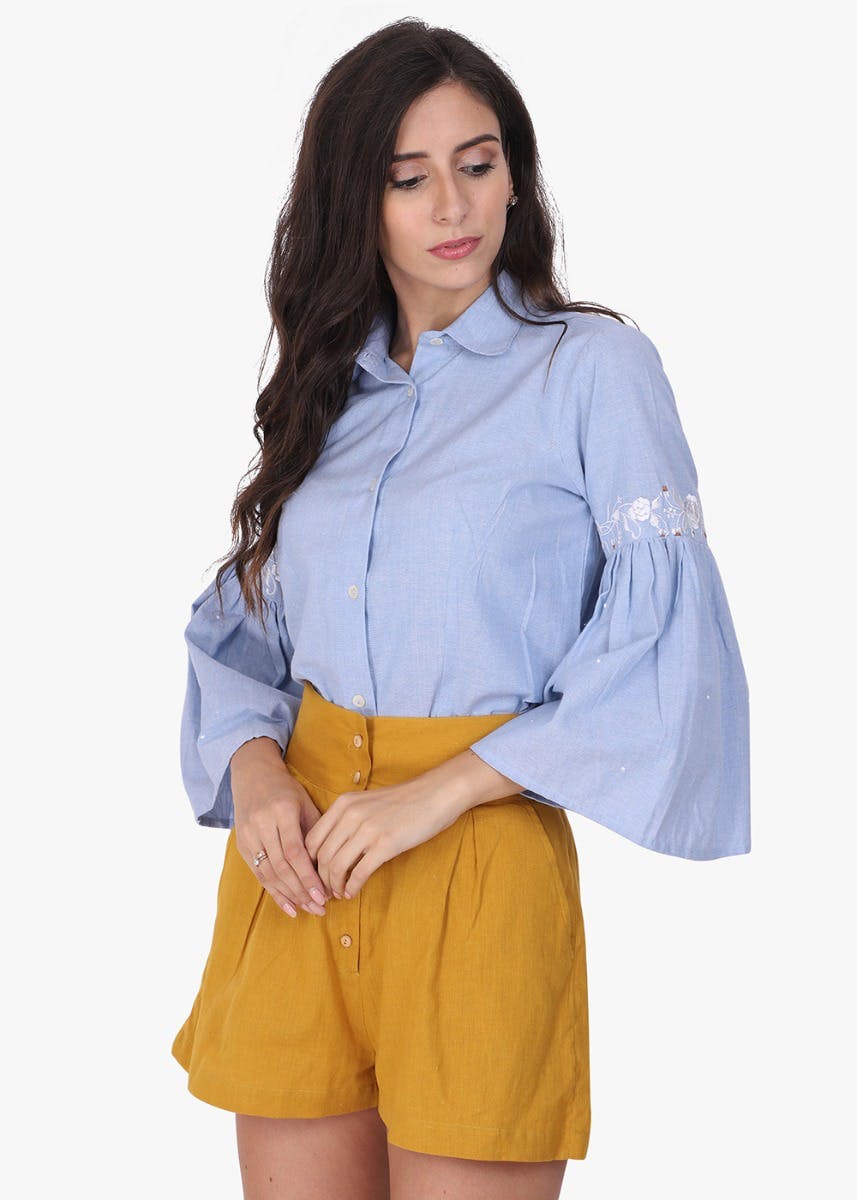 Get Floral Embroidered Bell Sleeves Shirt at ₹ 1500 | LBB Shop