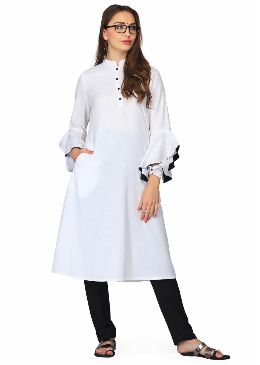 Get Mandarin Collar A Line Solid Tunic with Pockets at ₹ 1329 | LBB Shop
