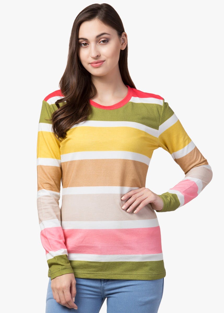 Get Multi Striped Full Sleeves Long T- Shirt at ₹ 808 | LBB Shop