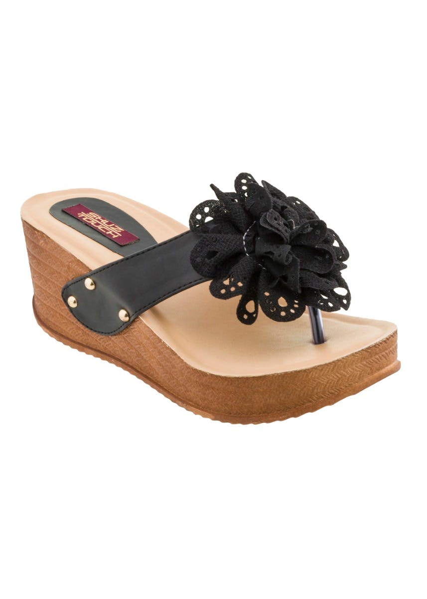 Get Floral Embellished T-Strap Wedges at ₹ 999 | LBB Shop