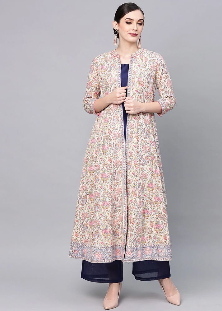 Get Pink Floral Printed Long Line Jacket at ₹ 1439 | LBB Shop