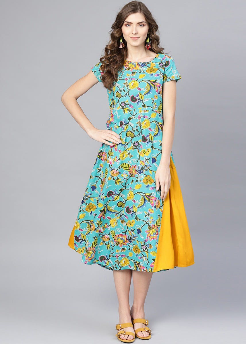 Get Solid Side Panel Round Neck Printed Dress at ₹ 714 | LBB Shop