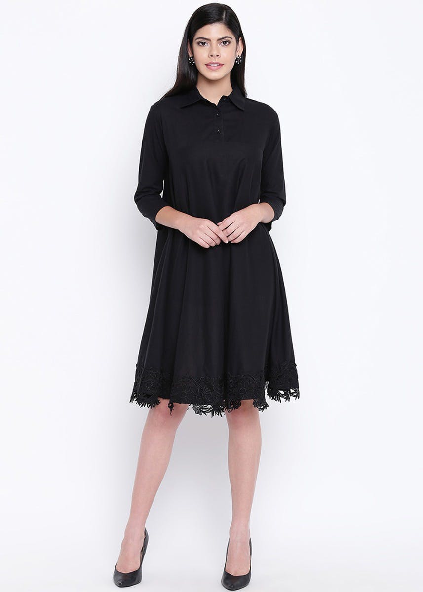 Get Handmade Lace Embroidered Hem Collared Dress at ₹ 1699 | LBB Shop