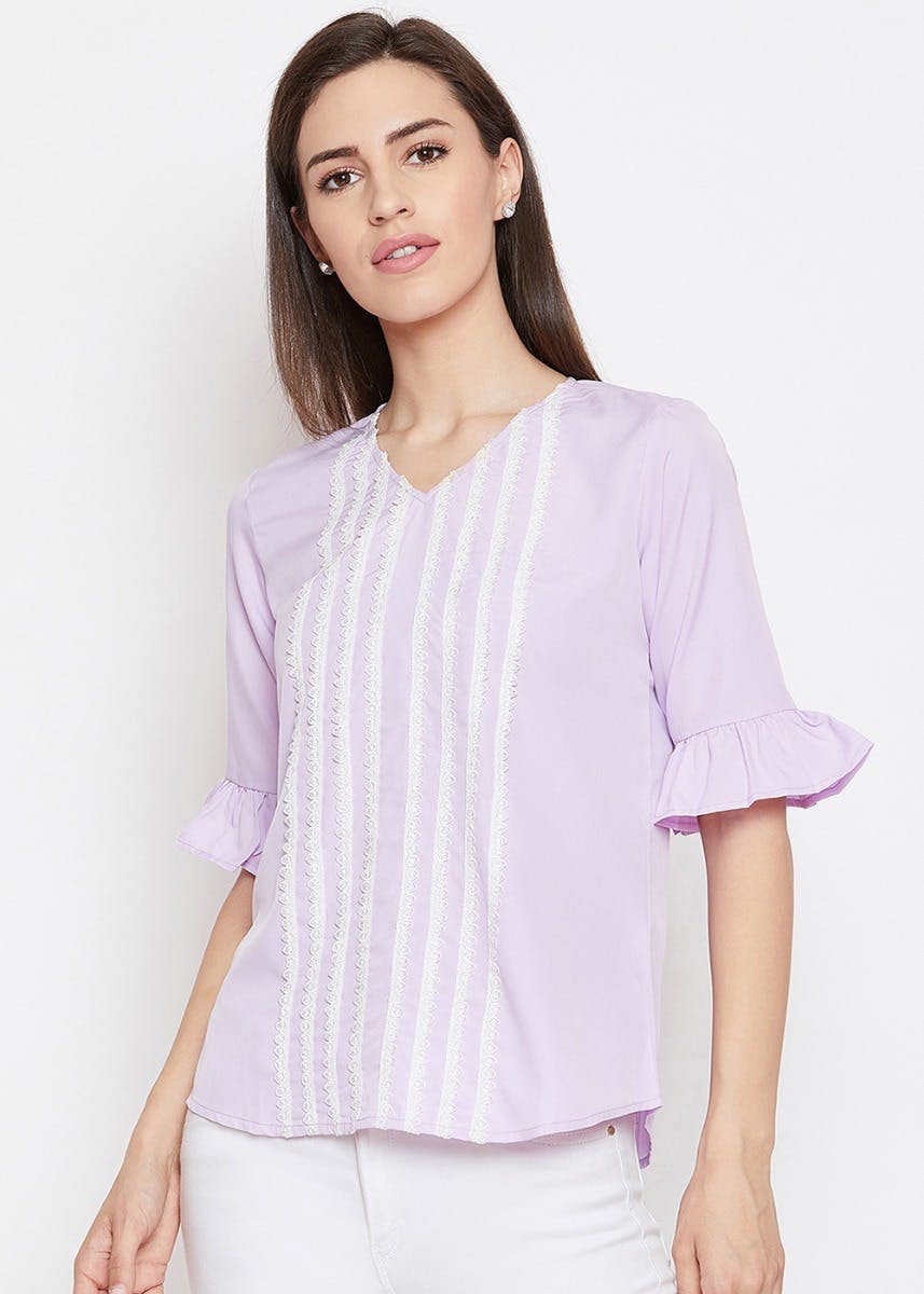 Get Handmade Vertical Lace Detail Flared Sleeves Top at ₹ 799 | LBB Shop