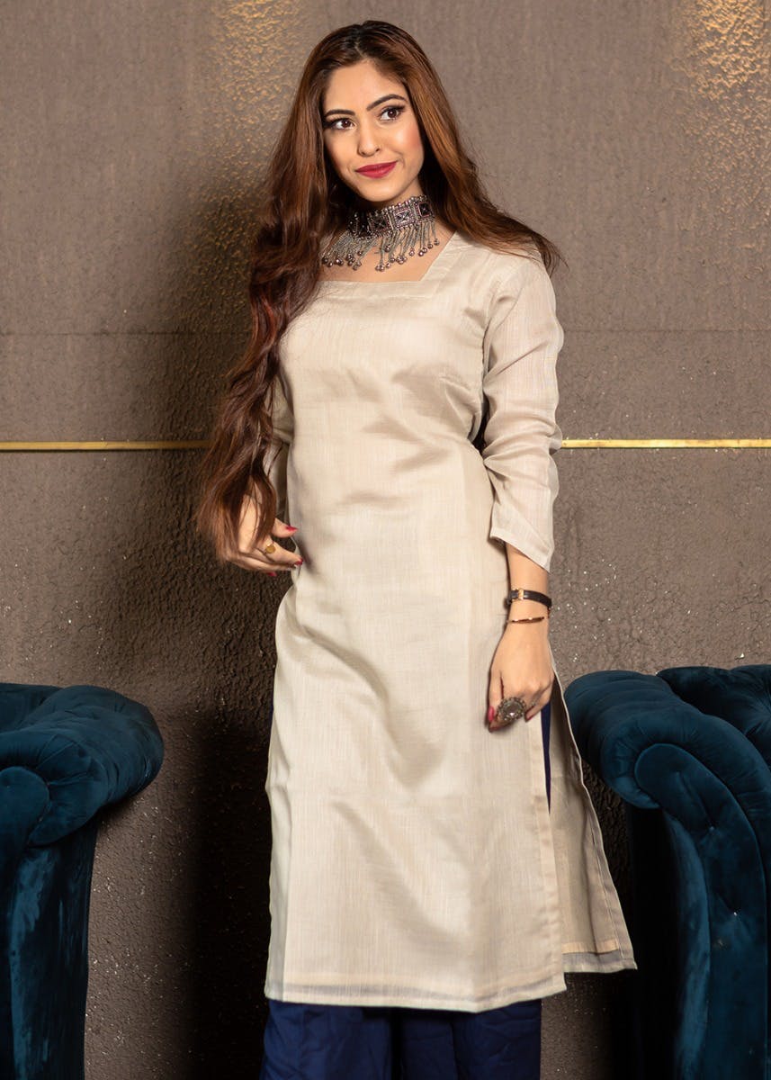 Get Solid Square Neck Brown Kurta With Lining at ₹ 1228 | LBB Shop