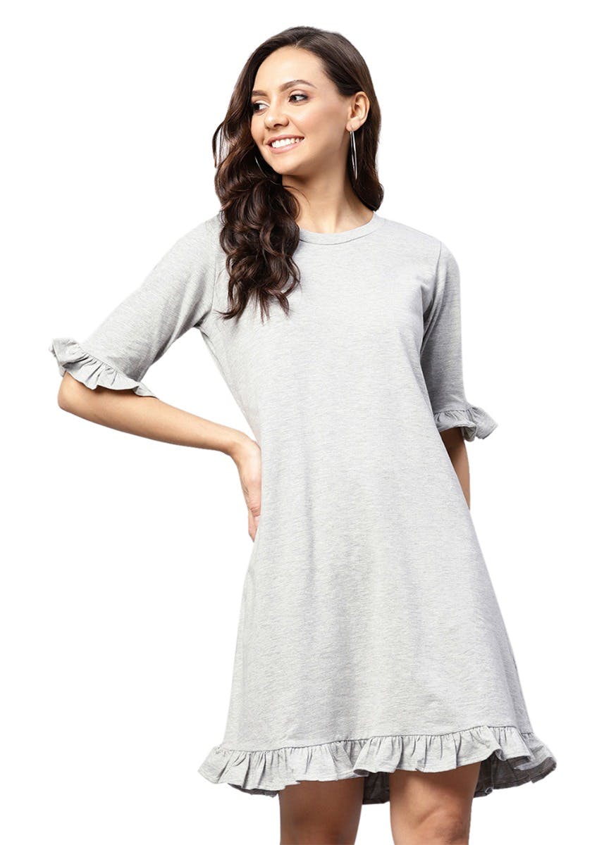 Get Ruffle Trim Grey Mini Dress at ₹ 749 | LBB Shop