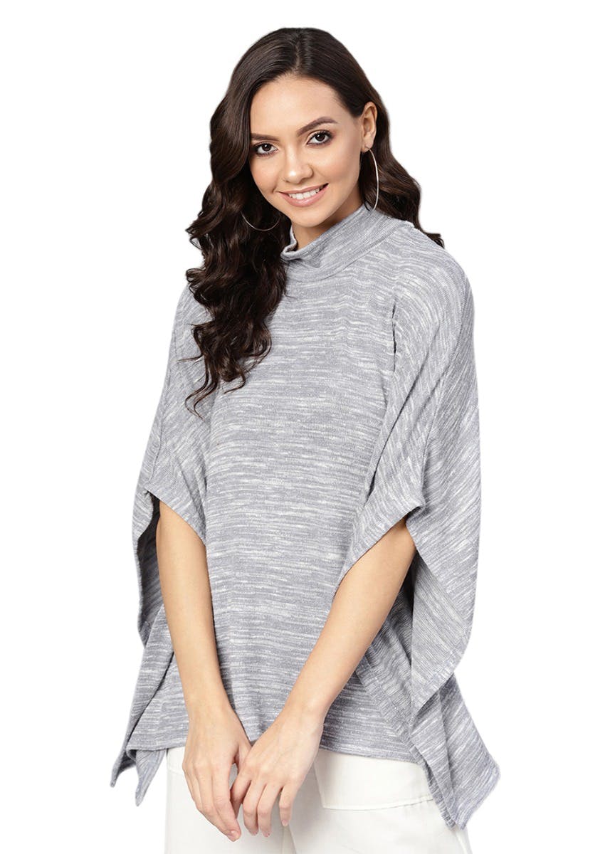 Get Grey Melange Cape High Neck Top at ₹ 839 | LBB Shop