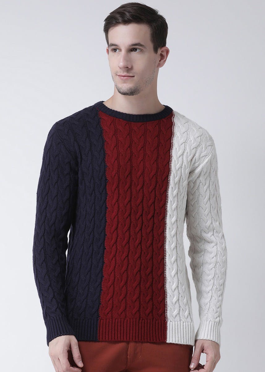 Get Three-Tone Braided Design Sweater at ₹ 1649 | LBB Shop