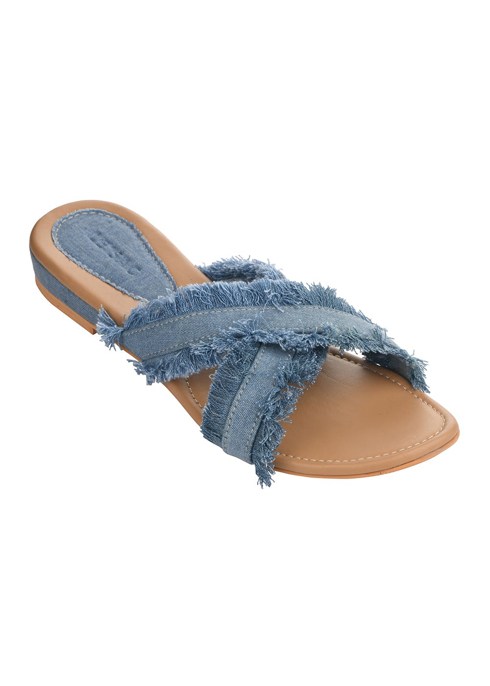 Get Fringe Detail Denim Cross Strap Slides at ₹ 1049 | LBB Shop