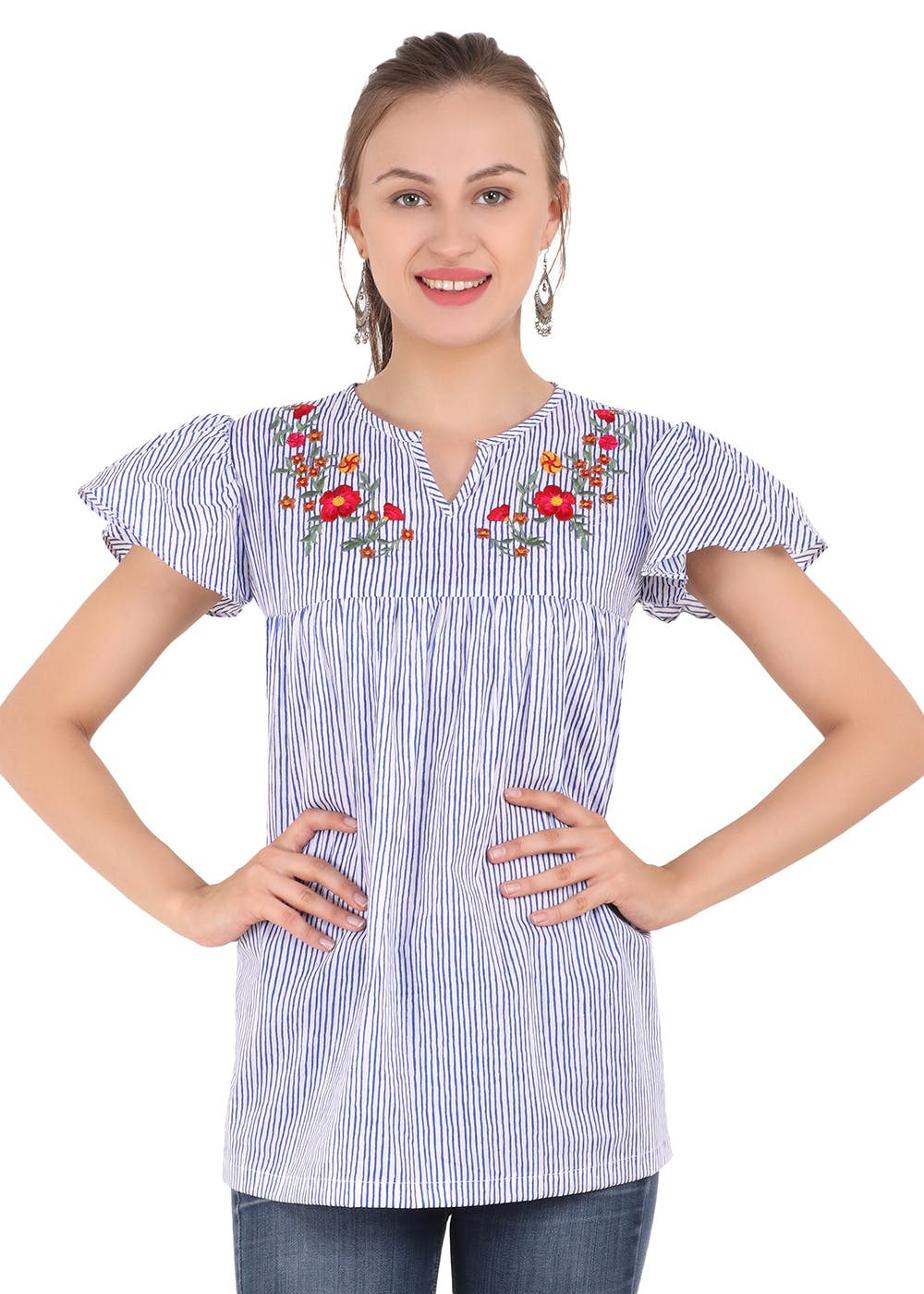 Get Striped Floral Embroidered Yoke Top at ₹ 349 | LBB Shop