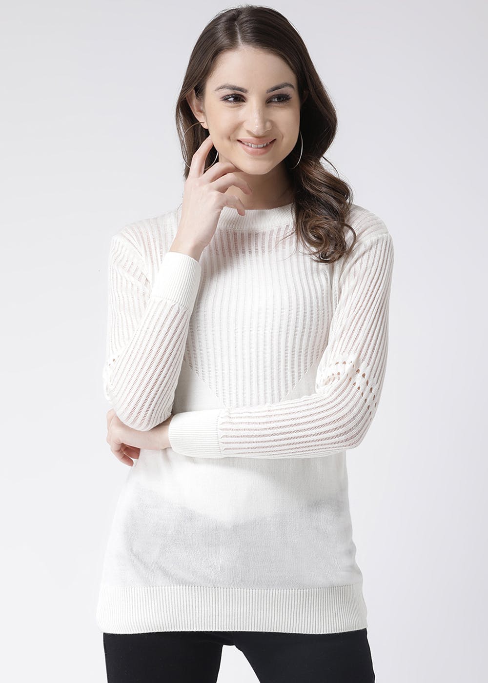 Get Solid Self Design Sweater at ₹ 1149 | LBB Shop