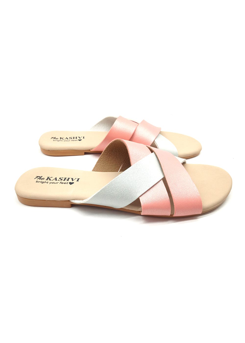 Get Two-Tone Metallic Cross Strappy Slides at ₹ 399 | LBB Shop