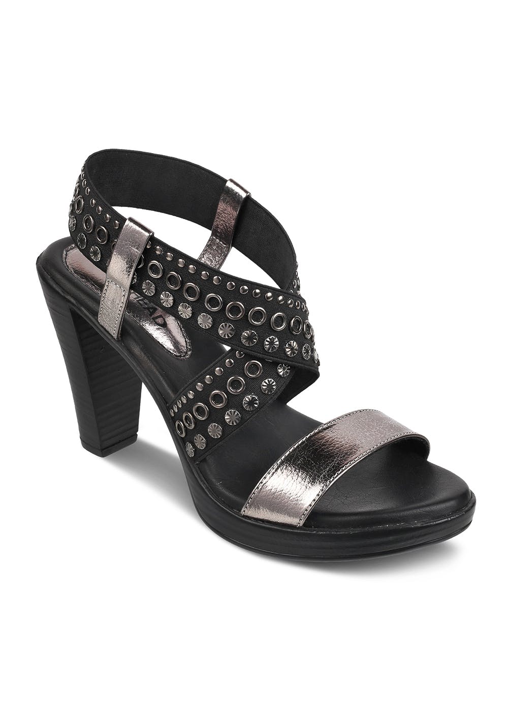 Get Multi Stud Detail Black Slingback Block Heels at ₹ 1293 | LBB Shop