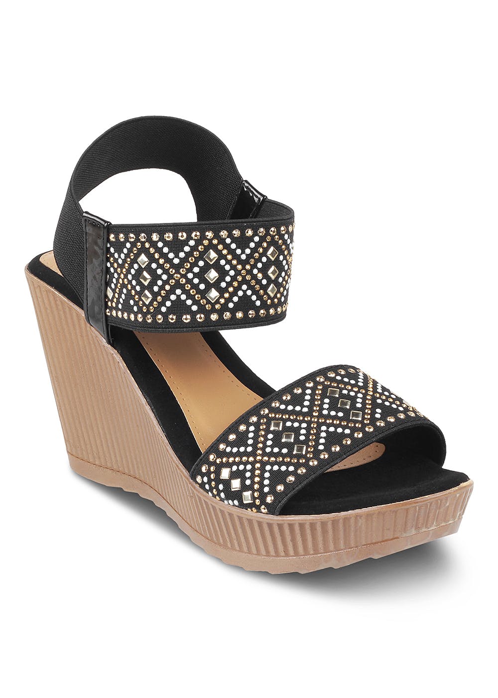 Get Two-Tone Stud Embellished Black Wedges at ₹ 1399 | LBB Shop