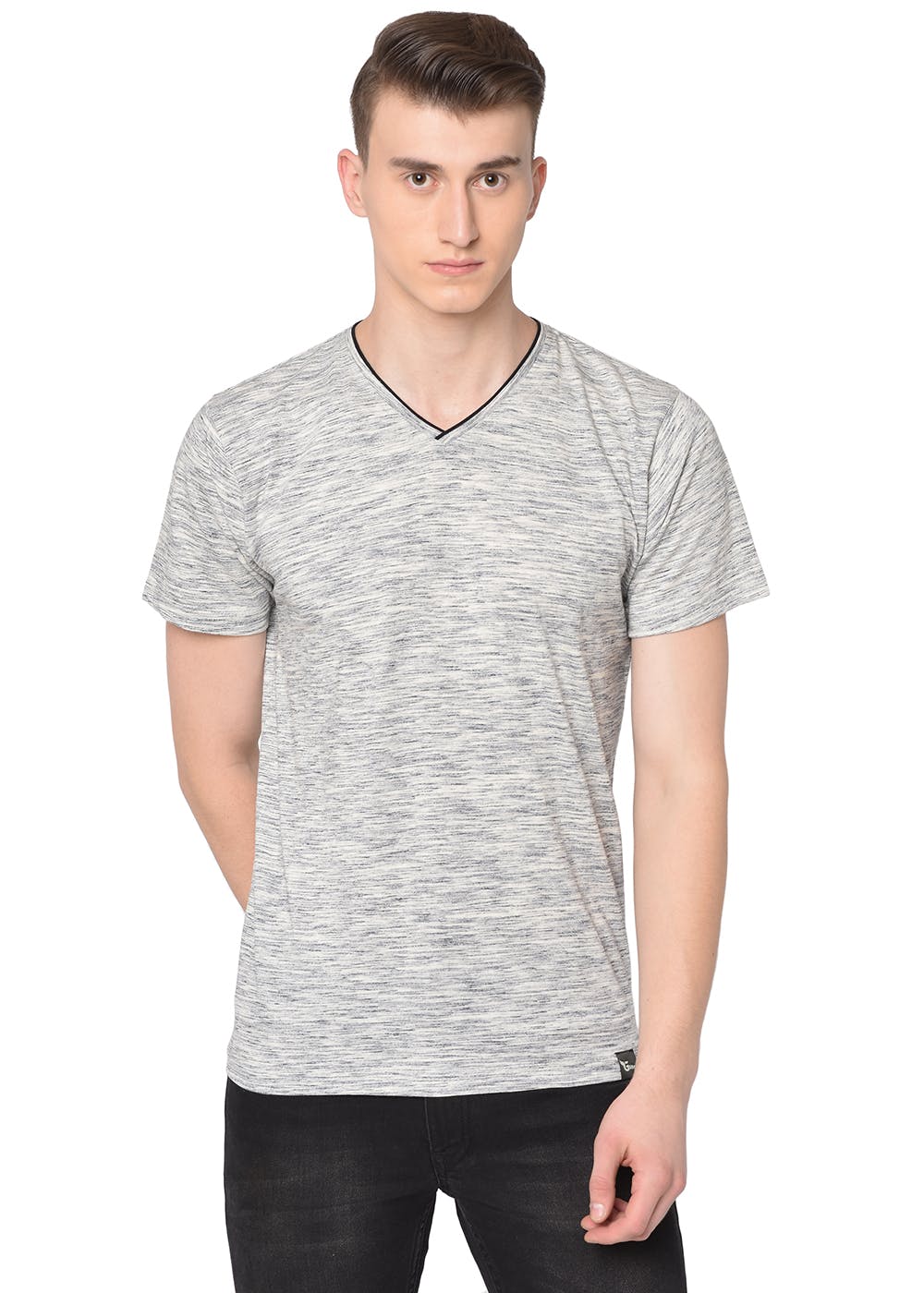 Get Solid Textured V-Neck T-Shirt at ₹ 449 | LBB Shop