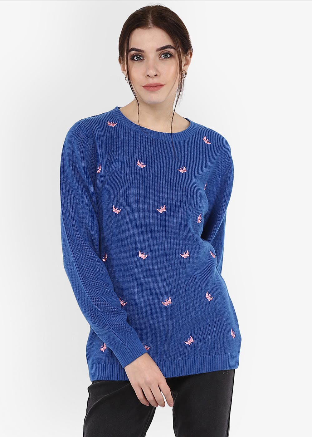 Get Butterfly Embroidered Royal Blue Sweater at ₹ 1695 | LBB Shop